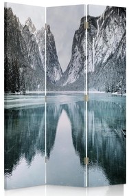 Ozdobný paraván Hory Jezero Krajina - 110x170 cm, třídílný, obustranný paraván 360°