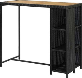 Barový stolek s úložným regálem černý 120x60x110 cm polyratan 313478