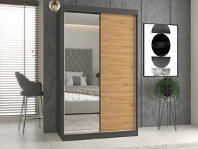 TPS Šatní skříň IGA 120 cm se zrcadlem - Antracit / Dub artisan