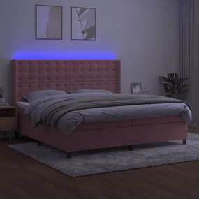 Box spring postel s matrací a LED růžová 200x200 cm samet 3139828