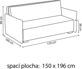 Pohovka VIVA IV GLOW | 170 cm | rozkládací + úložný prostor | VÝBĚR TKANIN