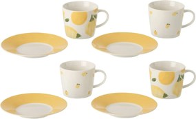 Kávová sada 4 šálků s podšálky Casa Limone - Ø 13*7 cm / 200 ml