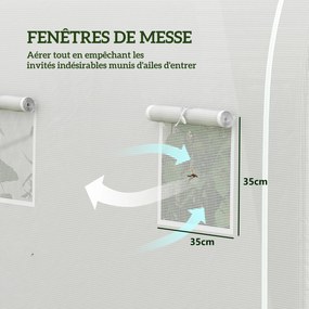 Zahradní skleník Outsunny 6 m² 3 x 2 m s 1 dveřmi + 2 rolovacími bočními stěnami, 6 okny, pozinkovaná ocel, PE vysoká hustota 140 g/m² Anti-UV bílá
