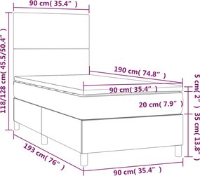 vidaXL Box spring postel s matrací 90x190 cm samet [3142876] Barva: světle šedá