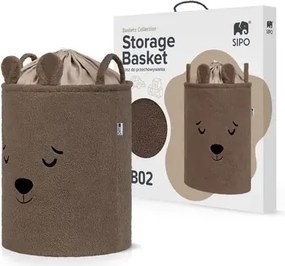 Sipo Premium Bouclé se šňůrkou Bear hnědá / Koš na hračky / 43 l
