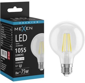 Mexen Vintis LED vlákno žárovka E27, G80, 8W, neutrální - 4000K, 1055 lm, čirá - L155-E27-0840-00