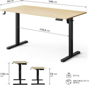 SENSE7 NOJO LIGHT Pracovní stůl černá-borovice / elektricky nastavitel