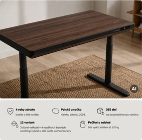 Elektrický psací stůl sit-stand se zásuvkou a bezdrátovou nabíječkou Qi černý/ořech, 1200 mm: ELLIS