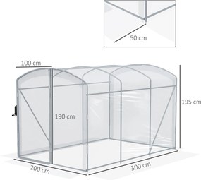 Outsunny PE Skleník, 3 x 2 x 1,95m Tunelový Skleník, Větruodolný Rajčatový Dům, Skleník s 1 Dveřmi, pro Zahradu, Balkon, Transparentní