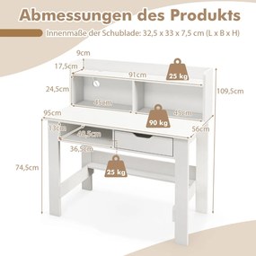Costway Stůl se zásuvkami Malý s nástavcem – 95 × 56 × 109,5 cm, černý