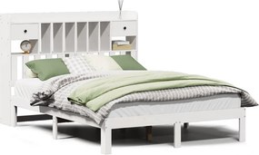Postel s knihovnou bez matrace bílá 135x190 cm masivní borovice 3322592