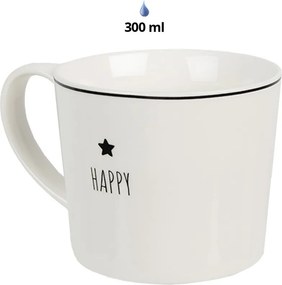 Bílý hrnek s hvězdičkou Happy - Lovely Day - 12*8*7 cm / 275 ml