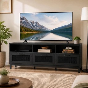 Costway Televizní stolek 160 cm se 3 přihrádkami, černý