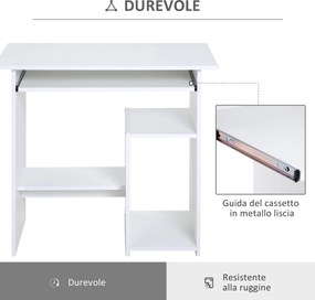 HOMCOM Úsporný stůl pro domov a kancelář, moderní počítačový stůl, držák CPU, dřevěná klávesnicová police, 80x45x75cm, bílý