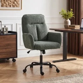 HOMCOM Kancelářská židle do home office, počítačová židle se širokým sedákem, středně vysoká opěradla, vzhled lnu, tmavě zelená
