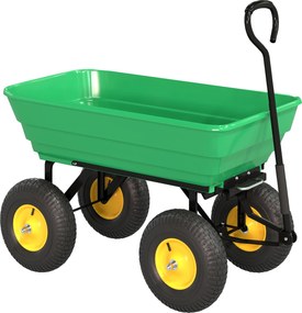 Zahradní vozík s funkcí sklápění do 200 kg Ruční vozík s plastovou vanou o objemu 75 litrů Rukojeť na zatažení Pneumatiky Tmavě zelená barva