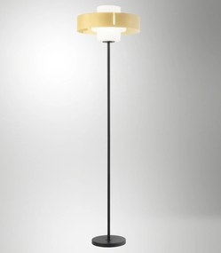 Fabas Loto, stojací lampa se stmívačem z foukaného skla se stínítkem z pískového kovu, 1x40W E27, výška 170cm, průměr 45cm