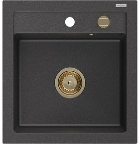 Mexen Vito 1-miskový granitový dřez 520 x 490 mm, Skvrnitá černá, sifon Zlatá - 6503521000-76-G