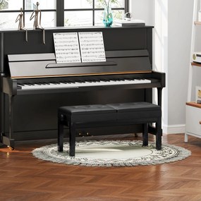 HOMCOM Nastavitelný hudební stolička s úložným prostorem, nosnost 220 kg, umělá kůže, černá, 105 x 37 x 48-58 cm