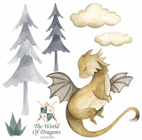 Gario Dětská nálepka na zeď The world of dragons - drak, obláčky a strom