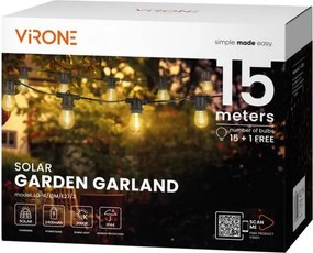 Solární girlanda VIRONE LG-4/15M/E27/15m, IP44, 15x LED E27, 0,1W, 3000K
