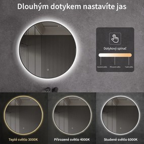 CERANO - Koupelnové LED zrcadlo Velo, kovový rám - černá matná - Ø 80 cm