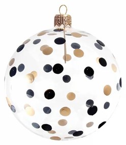 Skleněná vánoční ozdoba Koule zlatobílá černé puntíky - GLASSOR - 6 cm, bílá, zlatá, černá