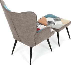 Relaxační křeslo s podnožkou AIRO - patchwork látka