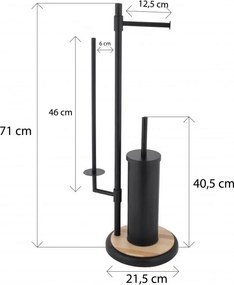 Erga Sisu, držák na toaletní papír se zásobníkem a WC kartáčem 3v1, černá matná-hnědá, ERG-YKA-P.SISU-BLK-B