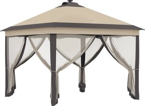 Skládací altán Outsunny s LED světly 3,3x3,3 m, zahradní stan s dálkovým ovládáním, 4 síťové boční stěny, nastavitelné výšky a taška pro přepravu pro
