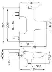 Teorema Code - vanová baterie nástěnná, chrom, TECO72160