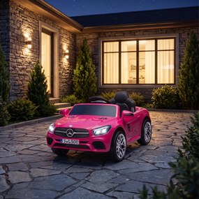 AIYAPLAY dětské elektrické auto Mercedes-Benz SL500 12V s 2,4 GHz dálkovým ovládáním, 2 motory, odpružení, jemný start, růžové