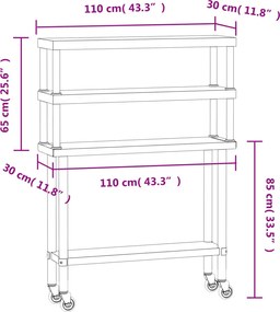 vidaXL Kuchyňský pracovní stůl s horní policí 110 x 30 x 150 cm nerez [3208905]