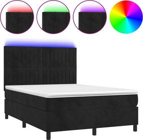 Box spring postel s matrací a LED černá 140x190 cm samet 3136241