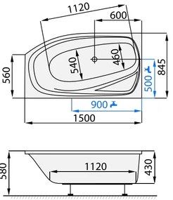 Santech Fox rohová vana 1500 x 845 pravá FOX1500P