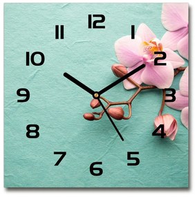 Wallmuralia Skleněné nástěnné hodiny čtverec Orchidej 30x30 cm