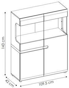 Nízká vitrína Linate, bílý lesk/dub