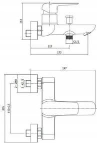 Cersanit City, nástěnná vanová baterie, chromová, S951-344
