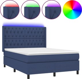 Box spring postel s matrací a LED modrá 140x190 cm textil 3138555