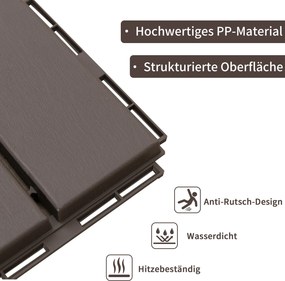Outsunny plastová dlažba na terasu, sada 9 kusů 30 x 30 cm, protiskluzový design s instalací na sponu, dlažba pro vnitřní i venkovní použití, hnědá |…