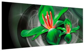 Moderní zelený obraz květů (100x40 cm)
