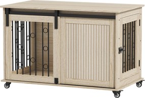 PawHut Psí box na kolečkách, posuvné dveře, 100 x 56 x 65 cm, dřevo, ocel