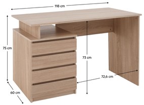 Kondela PC stůl, dub sonoma, HANY NEW