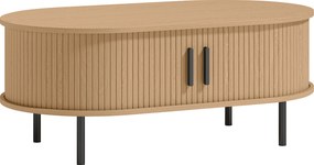 HOMCOM Oválný konferenční stolek z dřeva, moderní obývací stolek s posuvnými dveřmi a skrytým úložným prostorem, 100x55x40 cm, přírodní dřevo