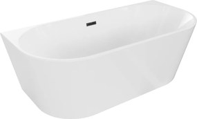 Mexen Oval, volně stojící nástěnná vana 140 x 75 cm, bílá, černý matný přepad, 52671407500-70