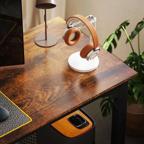 HOMCOM Stůl, počítačový stůl, rustikální design, spousta místa, dřevotříska, hnědá