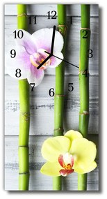 Skleněné hodiny vertikální Květiny bambusové orchideje barevné