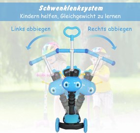 HOMCOM 3v1 Koloběžka pro Děti od 18 Měsíců; Tříkolová Koloběžka s Odnímatelným Sedadlem a Nastavitelným Řídítkem; Výška 62x25x72,5 cm; Modrá