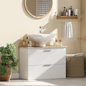 HOMCOM spodní skříňka pod umyvadlo s 2 velkými zásuvkami, dvoubarevná, vhodná pro sloupkové i nábytkové umyvadlo, 80 × 40 × 60 cm, bílá a přírodní