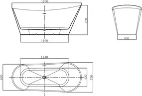Mexen Dora, volně stojící vana 170 x 75 cm, bílá/černá, měděný matný přepad, 52071707575-65